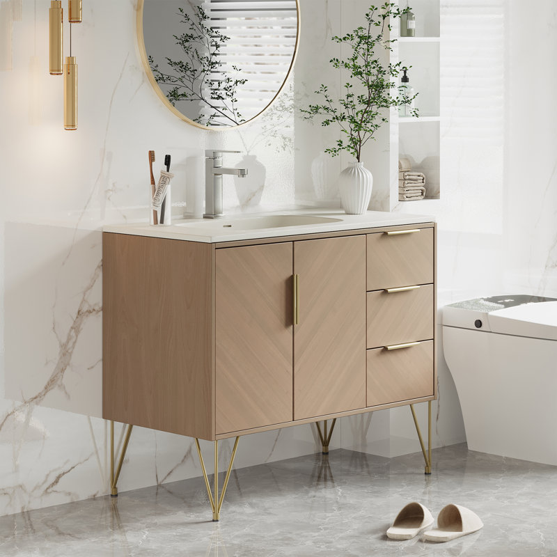 Mercer41 Ramsgate 39” Light Walnut Freestanding Bathroom Vanity | Wayfair